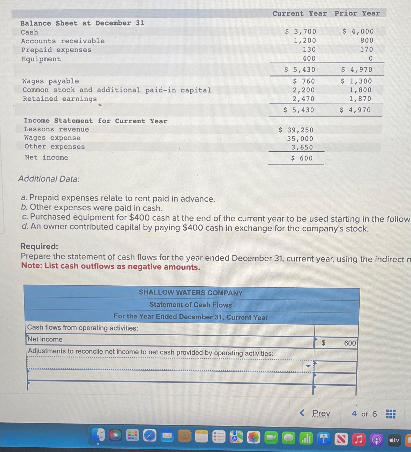Solved \table[[Balance Sheet at December 31 ﻿Current Year | Chegg.com
