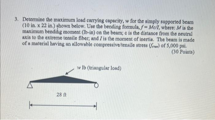 Solved 3. Determine the maximum load carrying capacity, w | Chegg.com