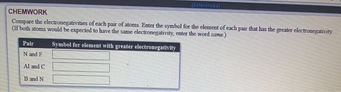 Solved (References CHEMWORK Compare the electronegativities | Chegg.com