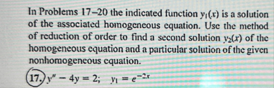Solved In Problems 17-20 ﻿the indicated function y1(x) ﻿is a | Chegg.com