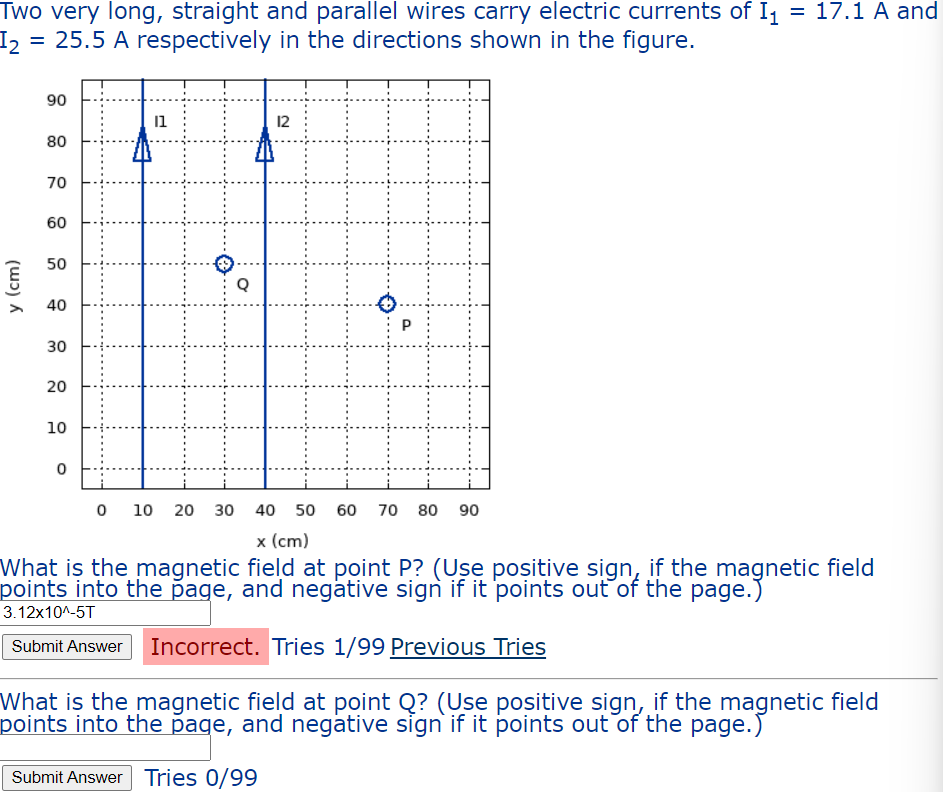 Solved Two very long, straight and parallel wires carry | Chegg.com