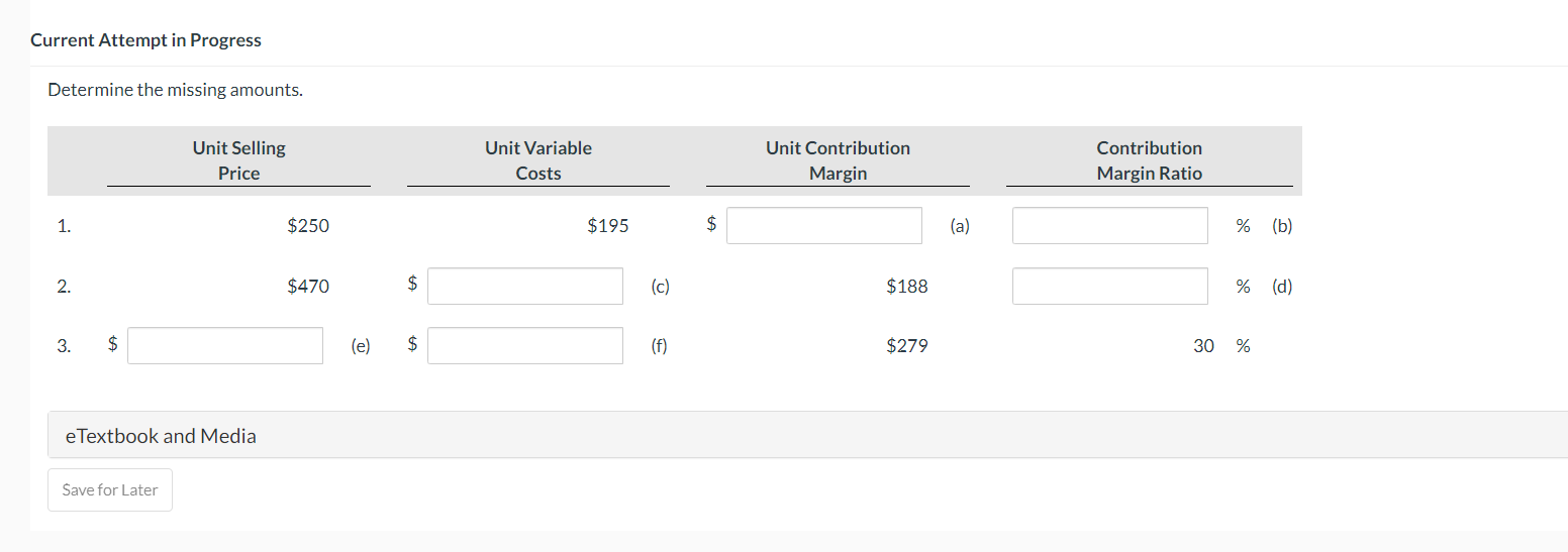 Solved Current Attempt in ProgressDetermine the missing | Chegg.com