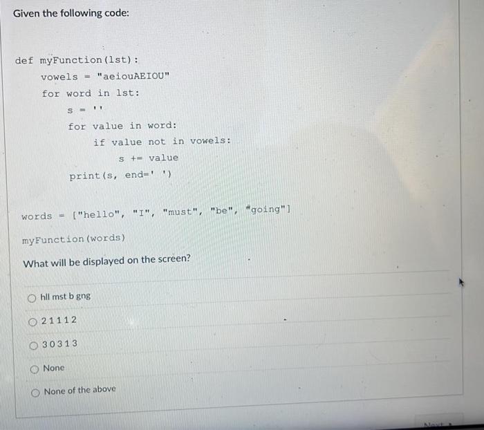 Solved Given the following code: words = ["hel1o", "I", | Chegg.com