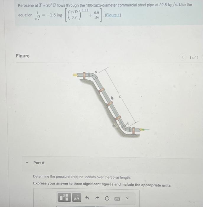 Solved Kerosene at T=20∘C flows through the 100 -mm-diameter | Chegg.com