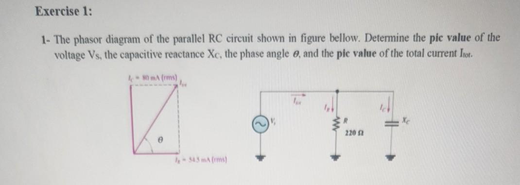 Solved Exercise 1: 1- The phasor diagram of the parallel RC | Chegg.com