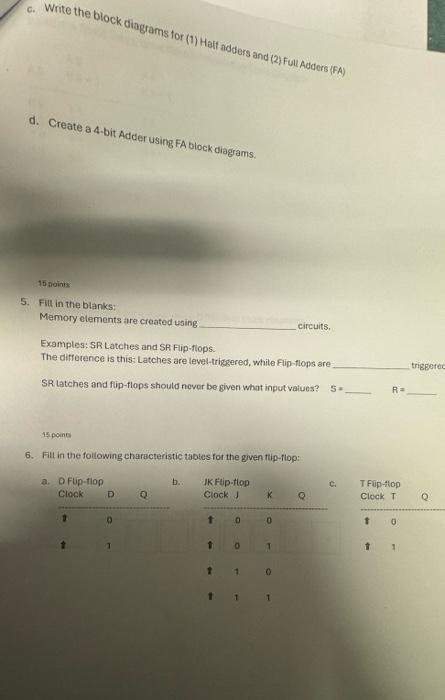 Solved c. Write the block diagrams for (1) Haif adders and | Chegg.com