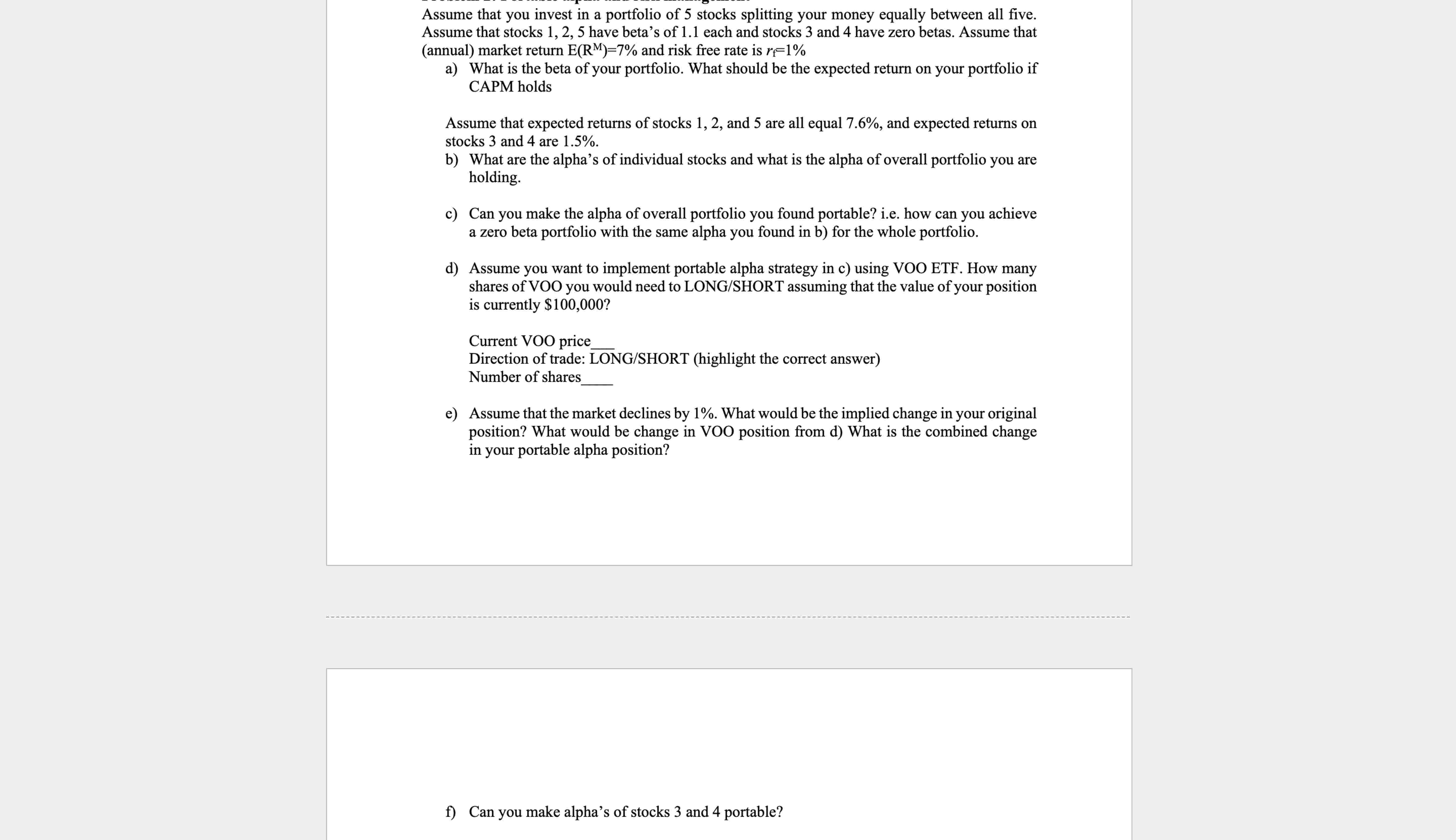 Solved Assume that you invest in a portfolio of 5 ﻿stocks | Chegg.com