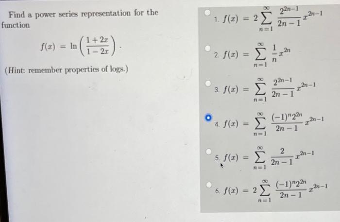 Solved Find a power series representation for the function | Chegg.com