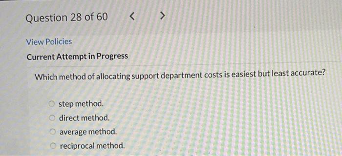 Solved Which method of allocating support department costs | Chegg.com