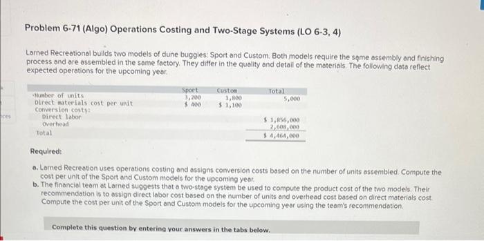 Solved Problem 6-71 (Algo) Operations Costing and Two-Stage | Chegg.com