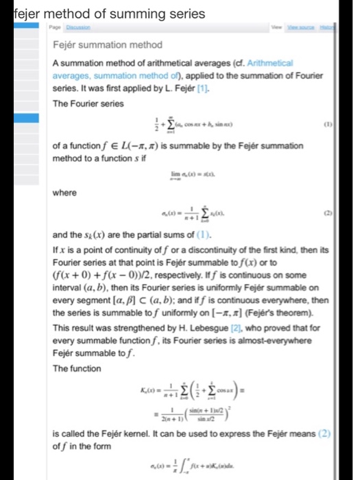 (113.5 Fejer's method of summing series is associated | Chegg.com
