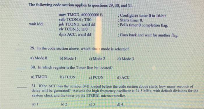 Solved The following code section applies to questions 29,30 | Chegg.com