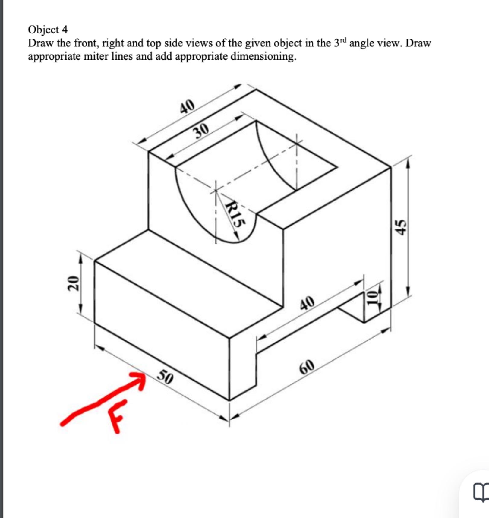 Solved Object 4Draw the front, right and top side views of | Chegg.com