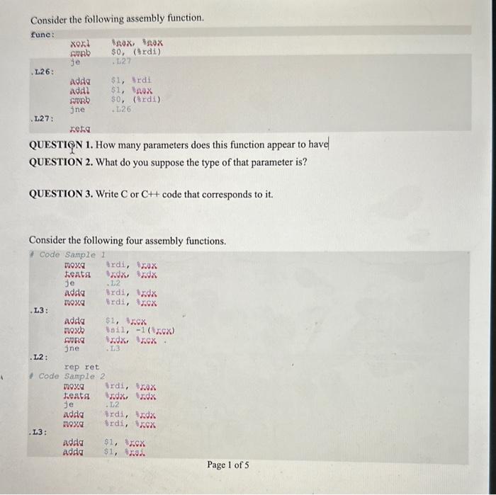 Solved Consider the following assembly function. func: | Chegg.com