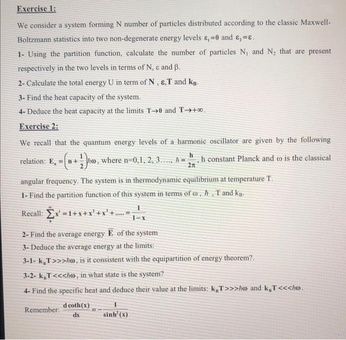 Solved Boltzmann statistics into two non-degenerate energy | Chegg.com