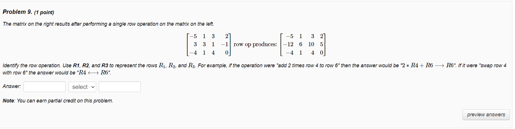 Solved Problem 9. (1 ﻿point)The matrix on the right results | Chegg.com