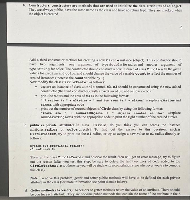 Solved b. Constructors: constructors are methods that are | Chegg.com