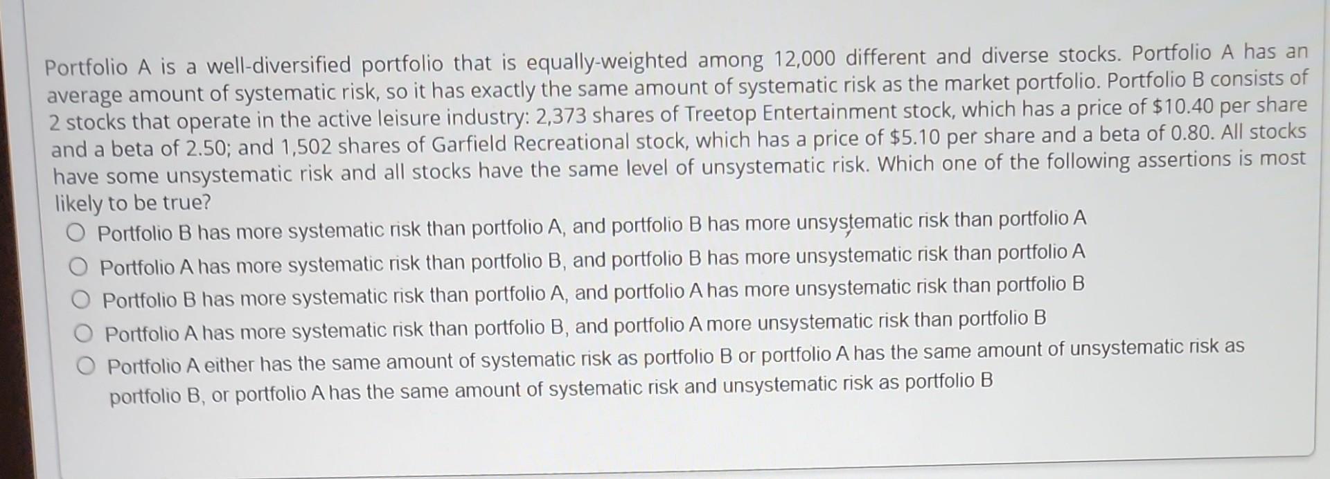 Solved Portfolio A is a well-diversified portfolio that is | Chegg.com