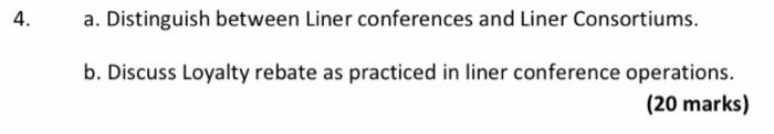 Solved 4. a. Distinguish between Liner conferences and Liner | Chegg.com