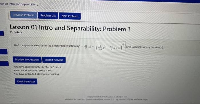 Solved Lesson 01 Intro and Separability: Problem 1 (1 point) | Chegg.com