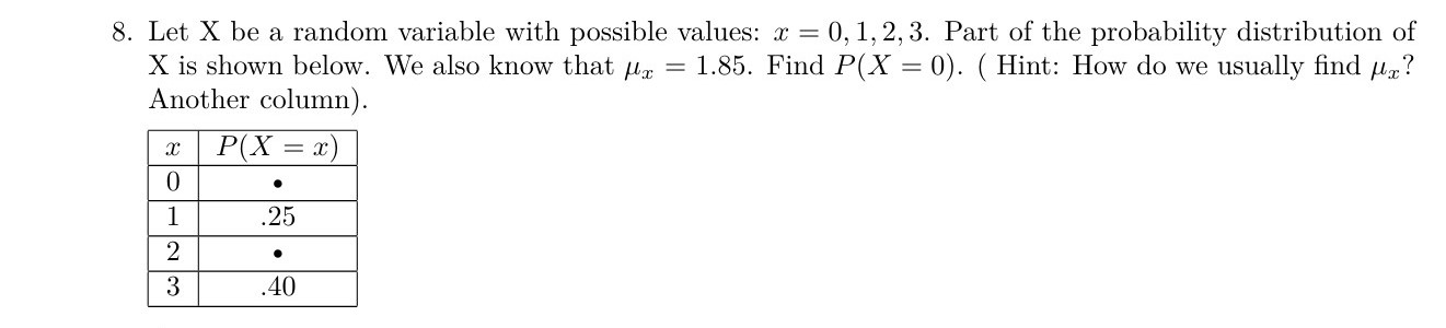 Solved Let x ﻿be a random variable with possible values: | Chegg.com