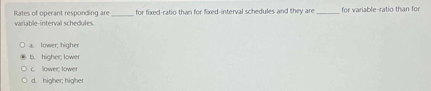 Solved Rates of operant responding are for fixed-ratio than | Chegg.com