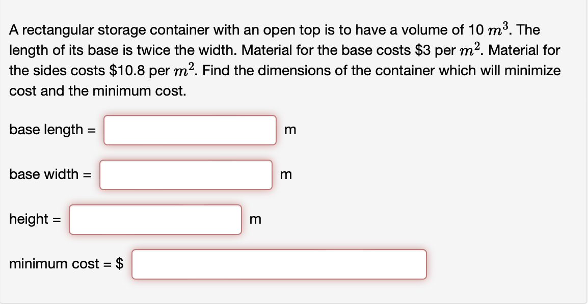 Solved A rectangular storage container with an open top is | Chegg.com