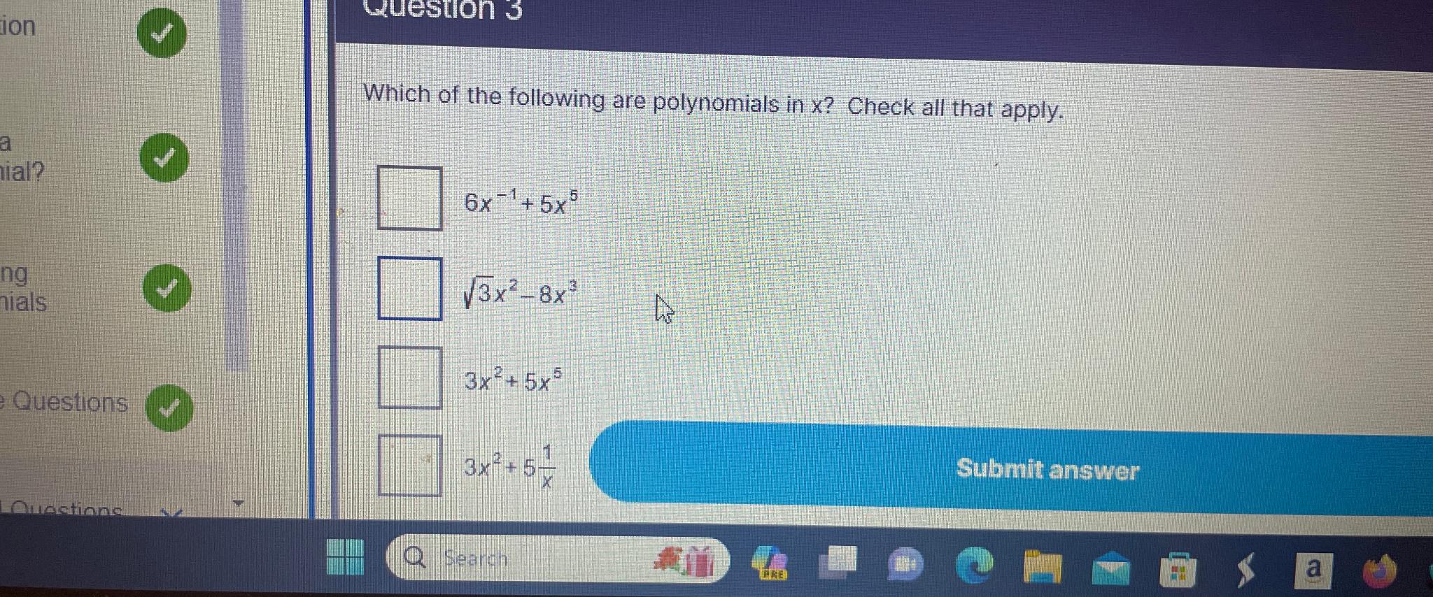 Solved Which of the following are polynomials in x ? ﻿Check | Chegg.com