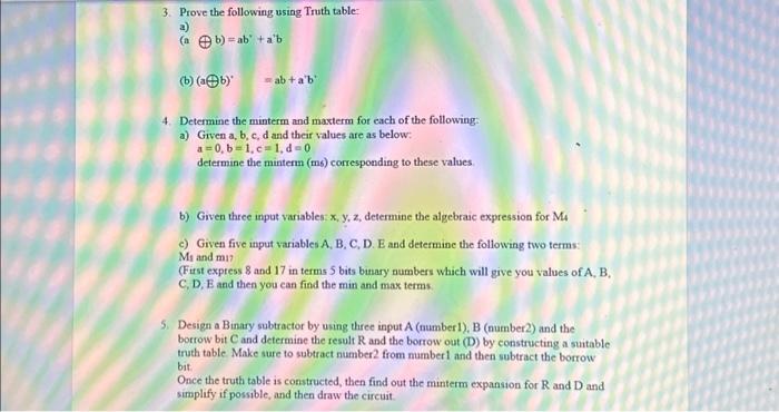 Solved 3. Prove the following using Truth table: a) (a | Chegg.com