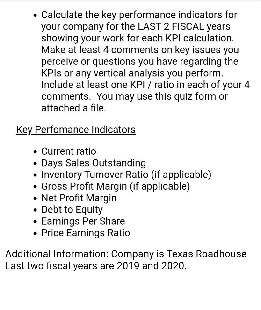 Calculate the key performance indicators for your | Chegg.com