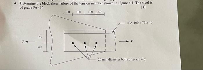 Solved 4. Determine the block shear failure of the tension | Chegg.com