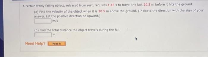 Solved A Certain Freely Falling Object Released From Rest