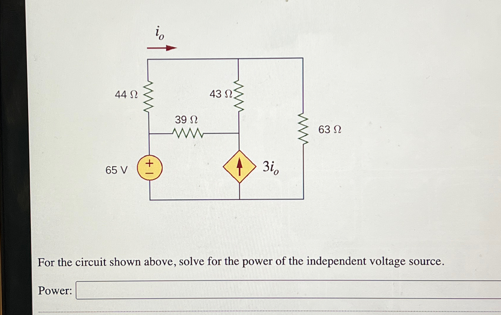 Solved For the circuit shown above, solve for the power of | Chegg.com