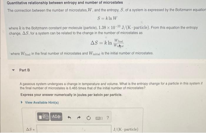 Solved Quantitative relationship between entropy and number | Chegg.com