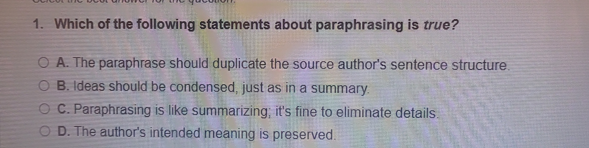 Solved Which of the following statements about paraphrasing | Chegg.com