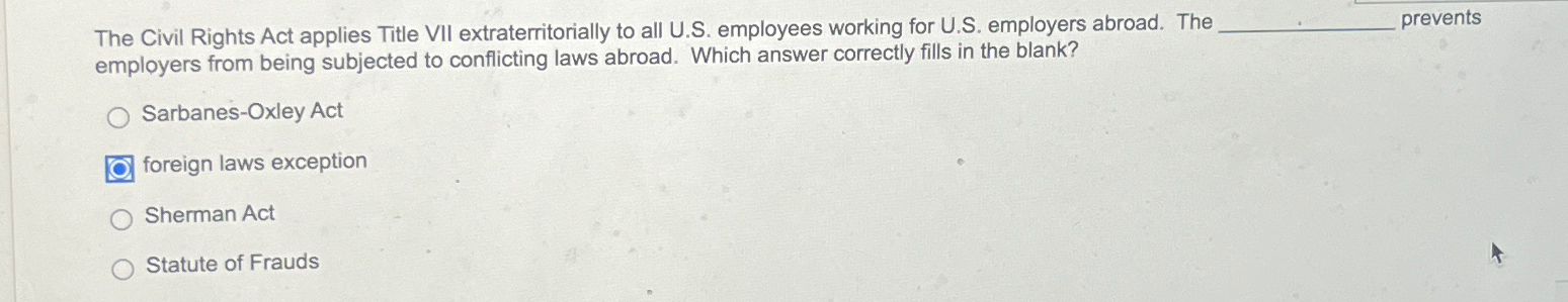Solved The Civil Rights Act applies Title VII | Chegg.com