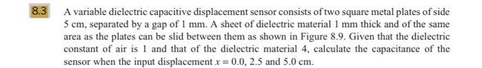 Solved 8.3 A variable dielectric capacitive displacement | Chegg.com
