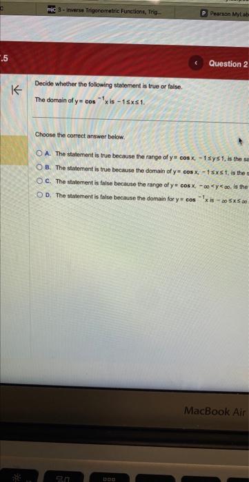 Solved Decide whether the following statement is true or | Chegg.com