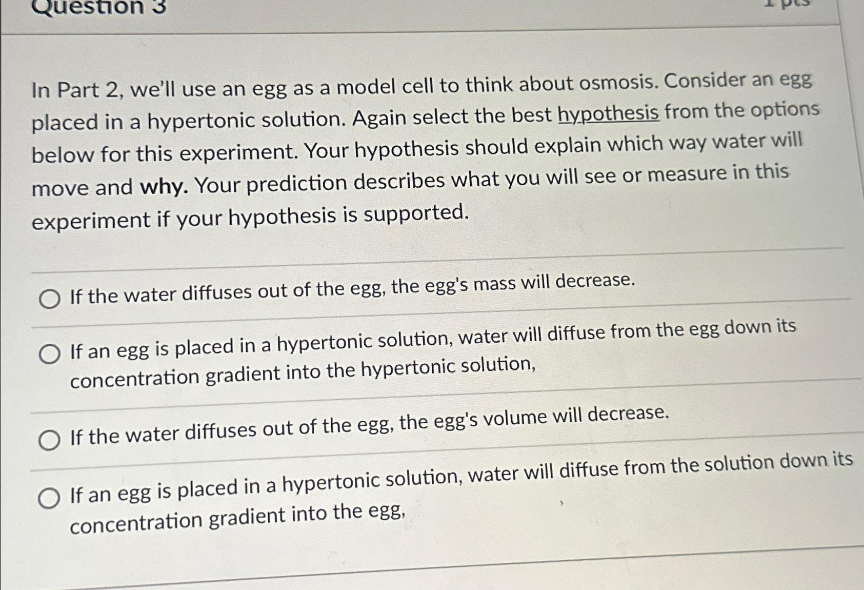 Solved In Part 2, ﻿we'll use an egg as a model cell to think | Chegg.com