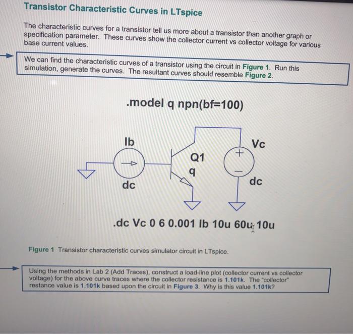 Solved Transistor Characteristic Curves in LTspice The | Chegg.com
