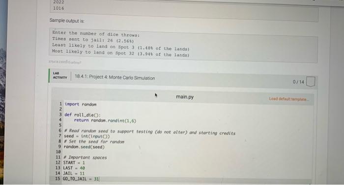 Solved 18.4 Project 4: Monte Carlo Simulation Summary within | Chegg.com