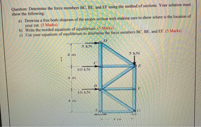 Solved Question: Determine the force members BC, BE, and EF | Chegg.com