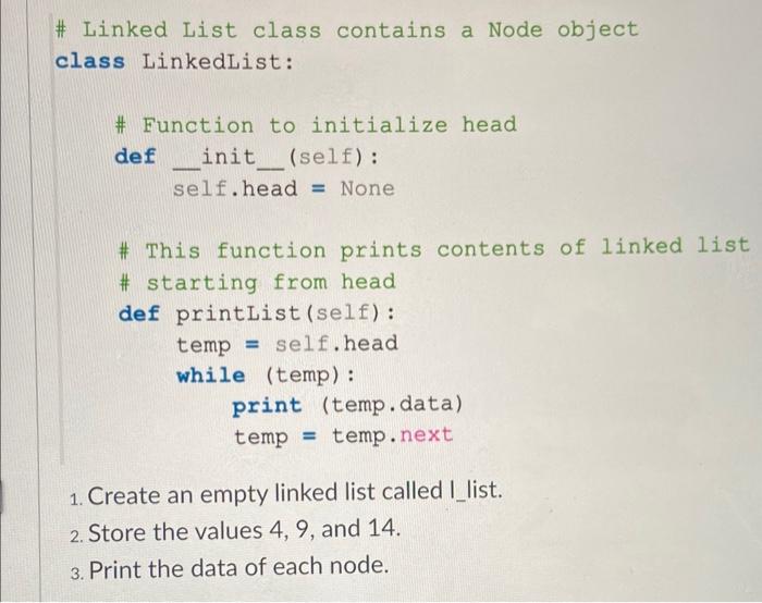 Solved Linked List class contains a Node object alass | Chegg.com