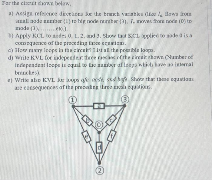 Solved For the circuit shown below, a) Assign reference | Chegg.com