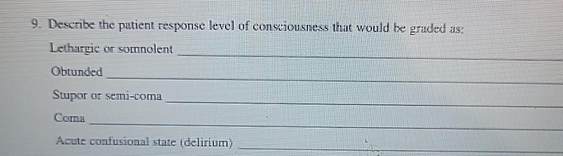 Solved Descile the putient response level of conseiousness | Chegg.com