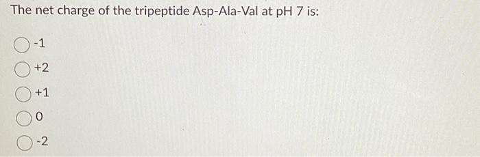Solved The net charge of the tripeptide Asp-Ala- Val at pH7 | Chegg.com