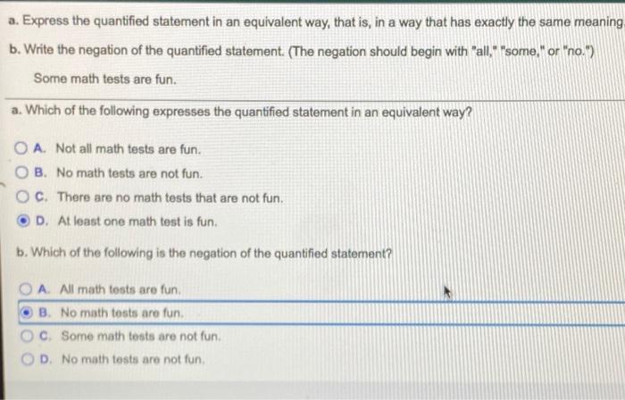 Solved a. Express the quantified statement in an equivalent | Chegg.com