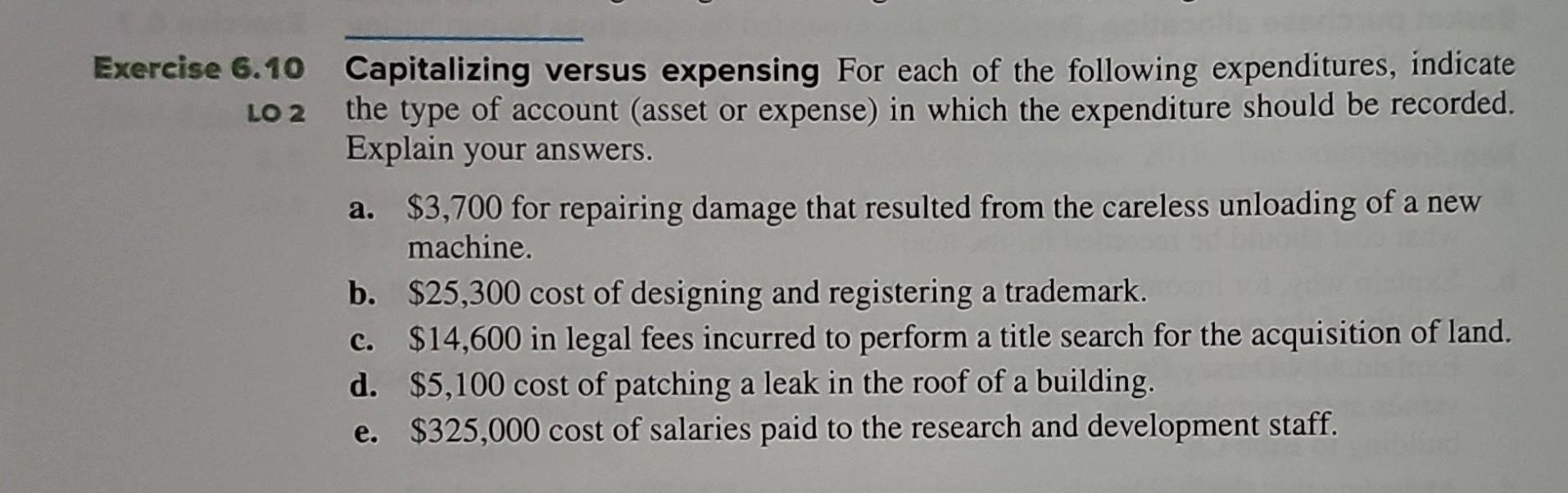 10 Capitalizing versus expensing For each of the | Chegg.com