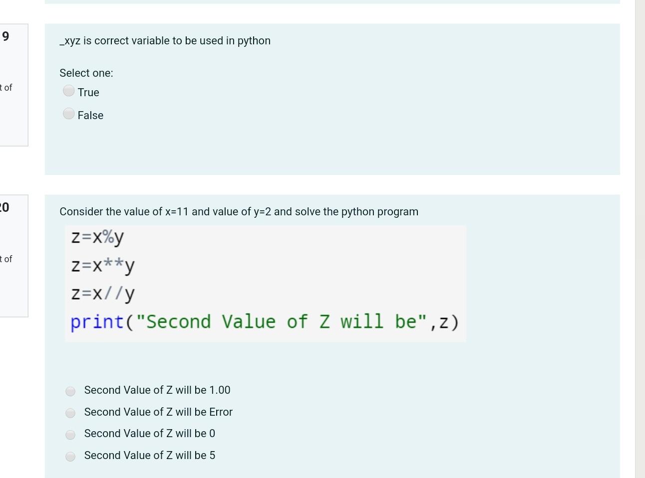 Solved 9 _xyz is correct variable to be used in python | Chegg.com