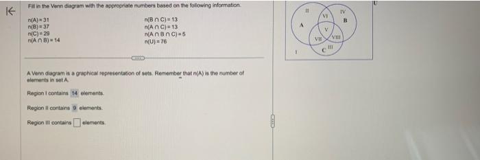 Solved Fill in the Venn diagram with the appropnate numbers | Chegg.com